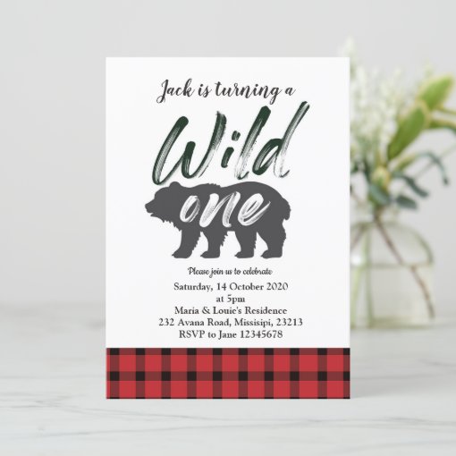 Flannel Wild One first birthday invitation card | Zazzle
