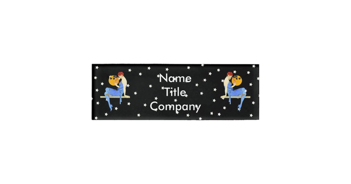 Flapper 1920 Ladies on a Shelf Red Hair Stars Name Tag | Zazzle