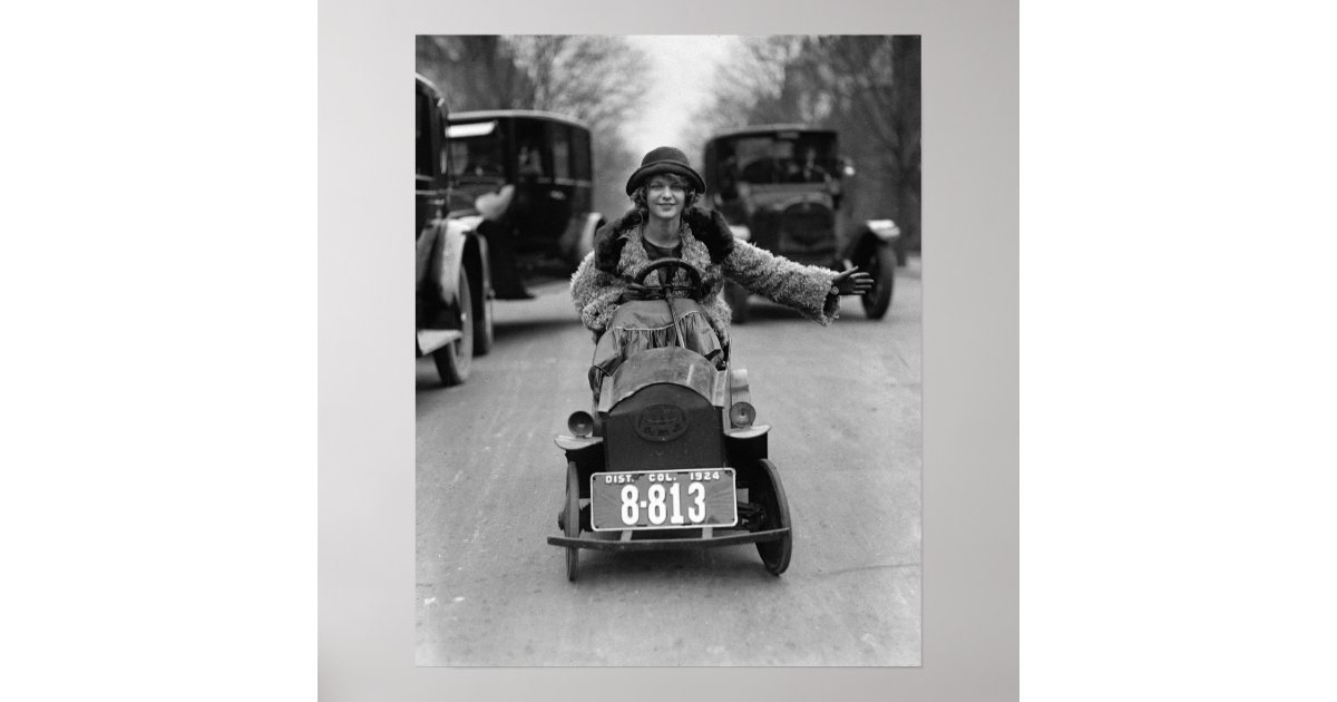 Flapper Driving Pedal Car, 1924. Vintage Photo Poster | Zazzle