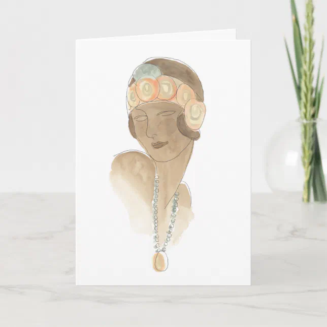 Flapper Fashion Sketch - Woman with Hairpiece Card | Zazzle