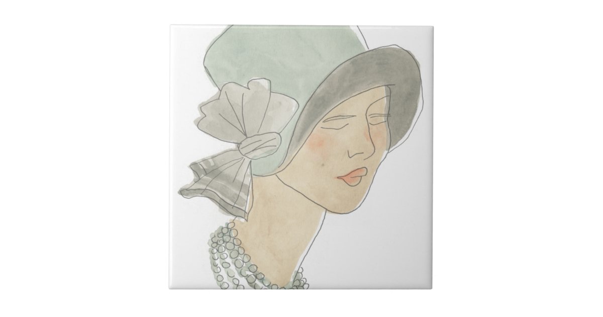 Flapper Fashion Sketch - Woman with Hat Ceramic Tile | Zazzle