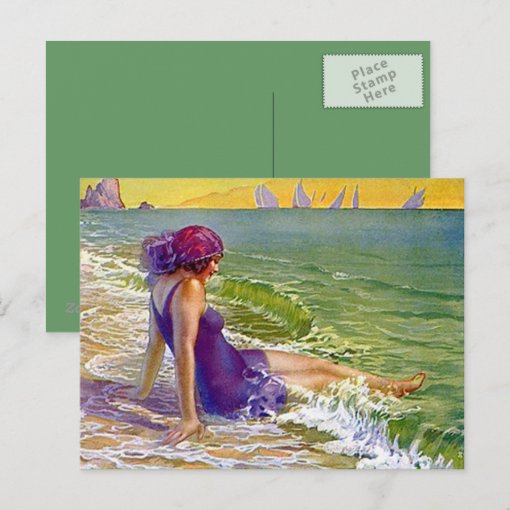 Flapper Girl At The Sea Postcard Sailboats Cloche | Zazzle