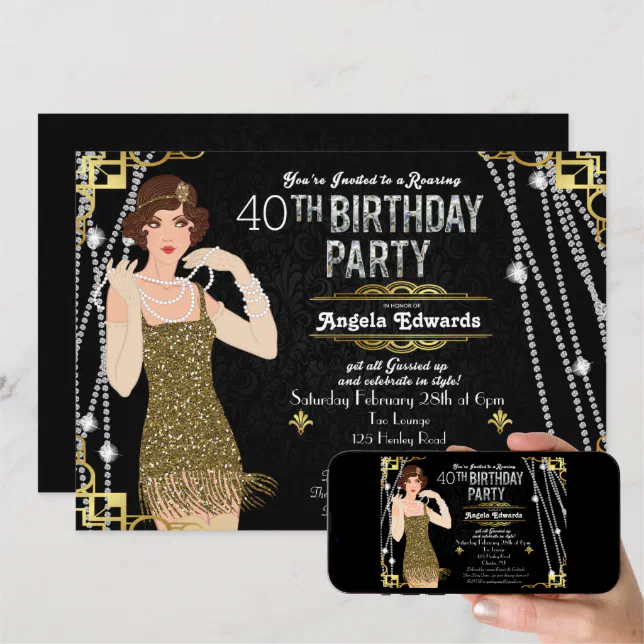 Flapper Girl Birthday Invitation | Zazzle