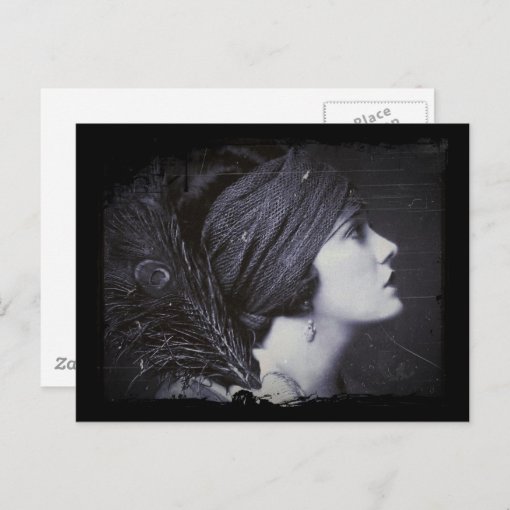 Flapper in a Feathered Turban Postcard | Zazzle