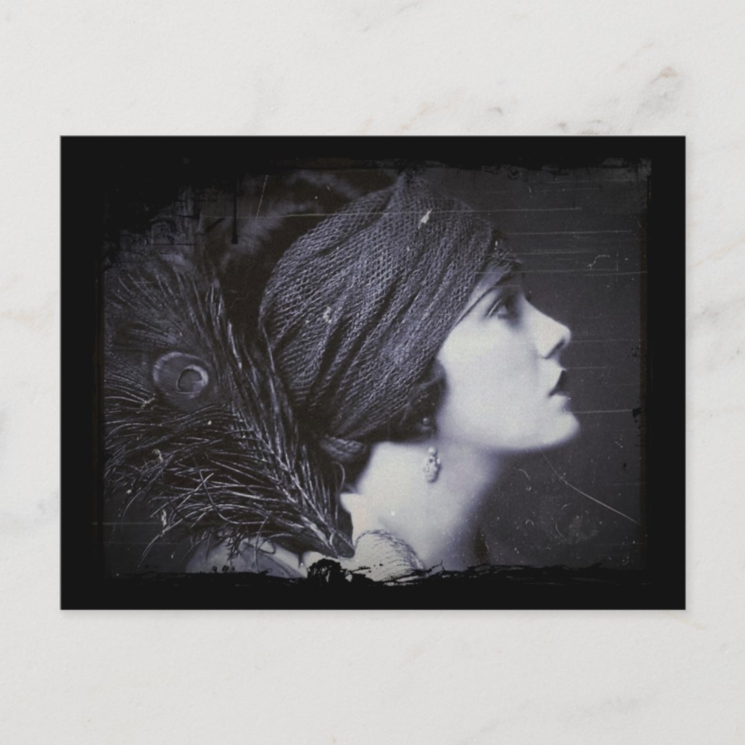 Flapper in a Feathered Turban Postcard | Zazzle