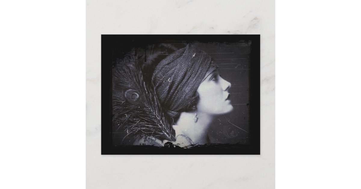 Flapper in a Feathered Turban Postcard | Zazzle