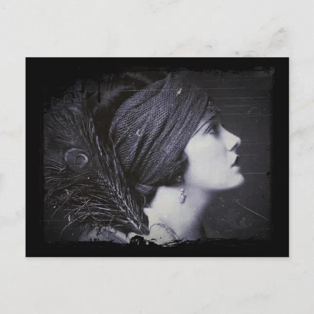 Flapper in a Feathered Turban Postcard | Zazzle