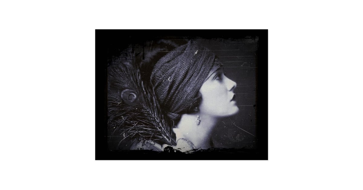 Flapper in a Feathered Turban Postcard | Zazzle.com