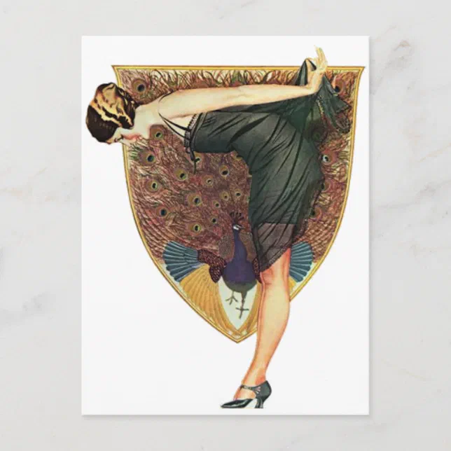 Flapper with Peacock Emblem Postcard | Zazzle