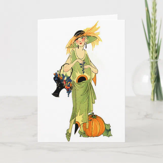 Flapper with pumpkin card | Zazzle