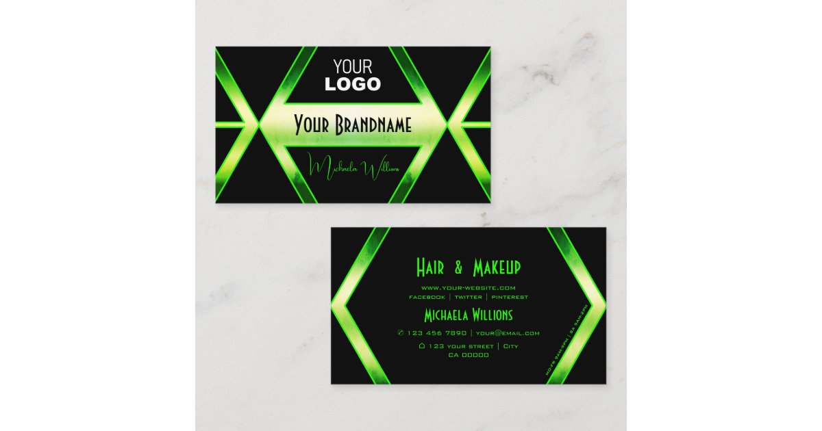 Flashy Black and Shimmery Green with Logo Stylish Business Card | Zazzle