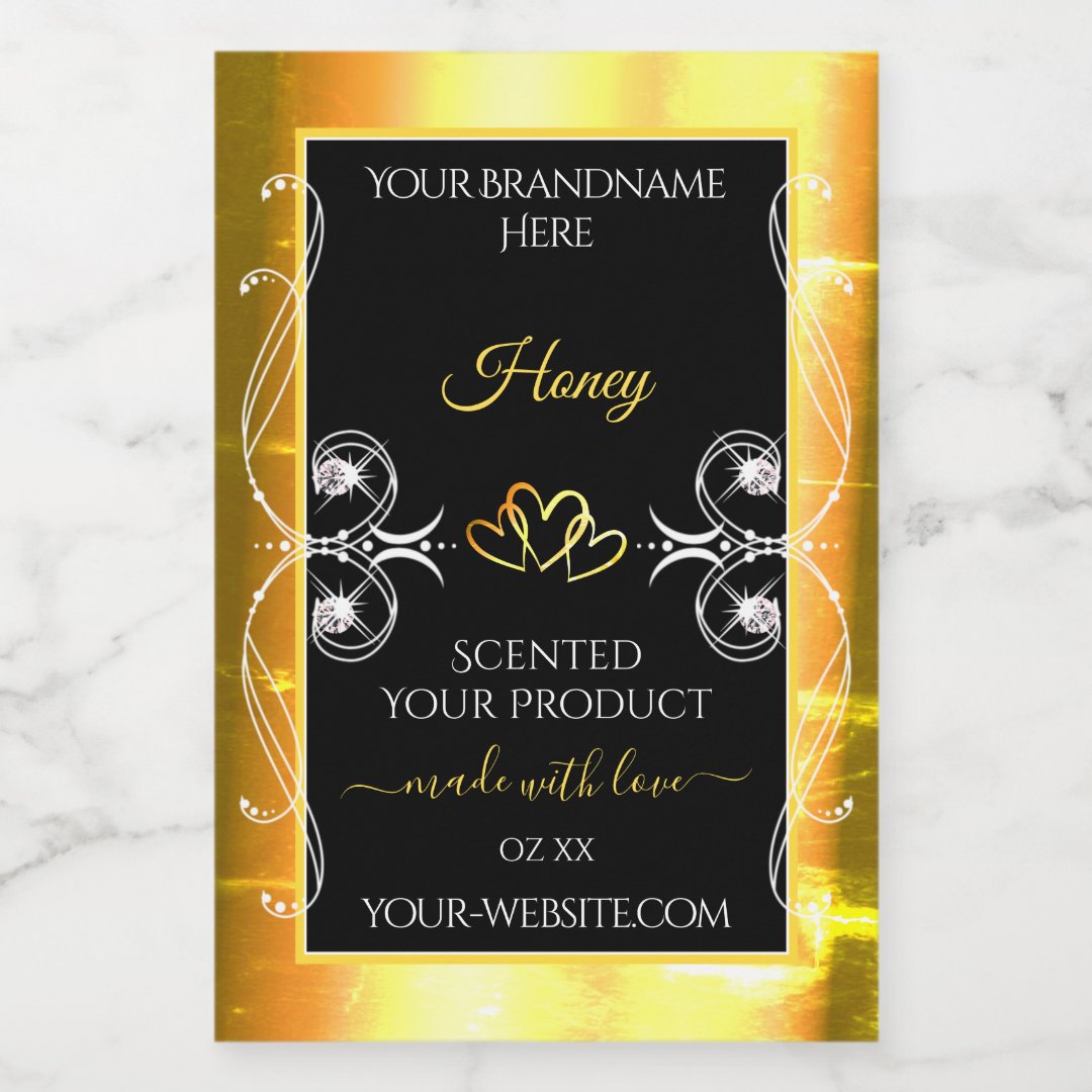 Flashy Gold Dazzling Product Labels Diamonds Black | Zazzle