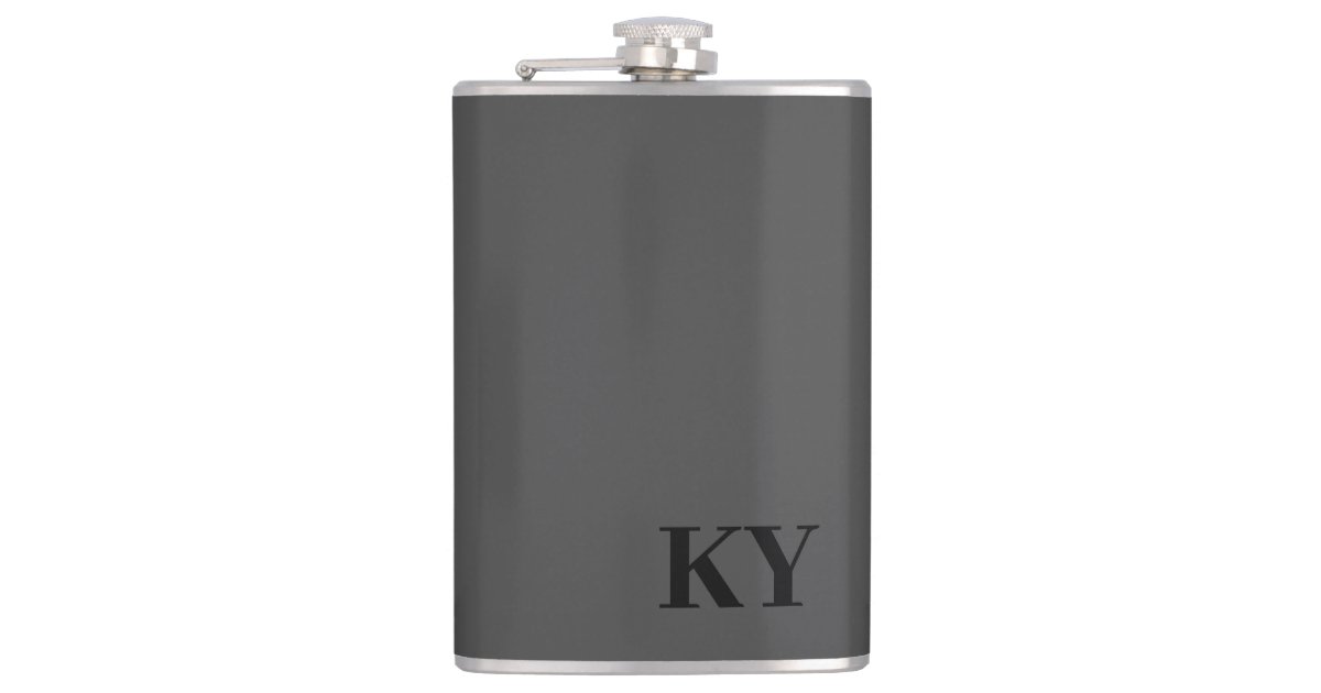 Flasks - Initials Black on a Dark Grey Background | Zazzle