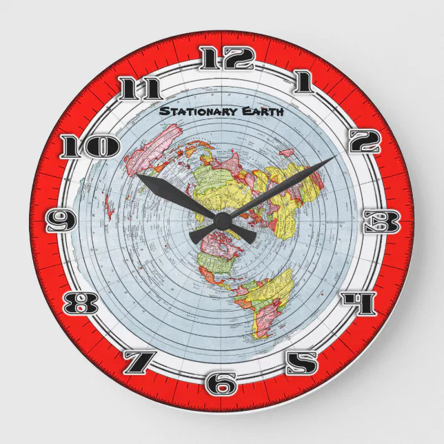 Flat Earth Gleasons Stationary Map of the World Large Clock | Zazzle