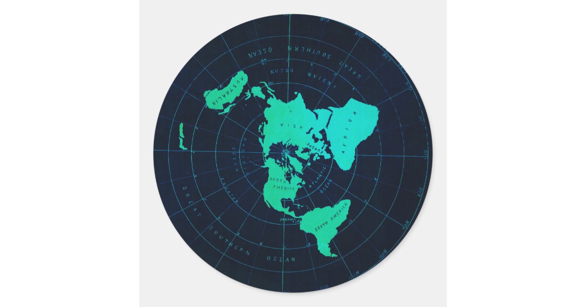 Flat Earth Map (Azimuthal equidistant projection) Classic Round Sticker ...
