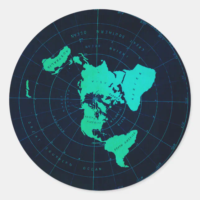 Flat Earth Map (Azimuthal equidistant projection) Classic Round Sticker ...