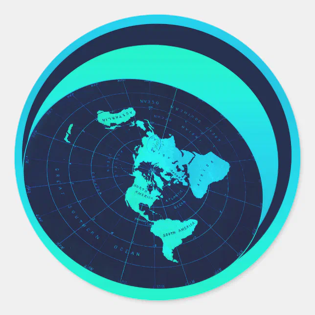 Flat Earth Map (Azimuthal equidistant projection) Classic Round Sticker ...