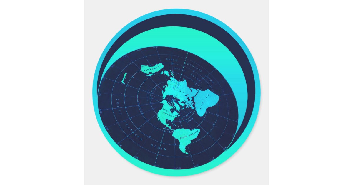 Flat Earth Map (Azimuthal equidistant projection) Classic Round Sticker ...