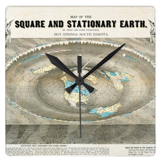 Flat Earth Map Square Wall Clock | Zazzle.com