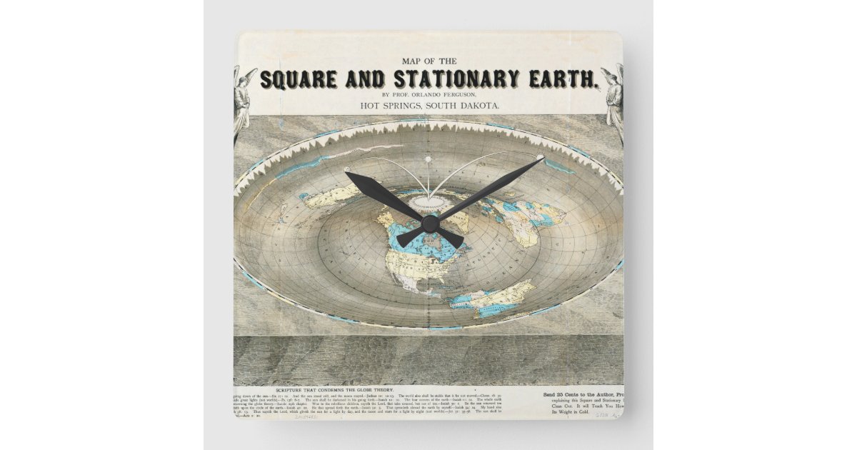 Flat Earth Map Square Wall Clock | Zazzle