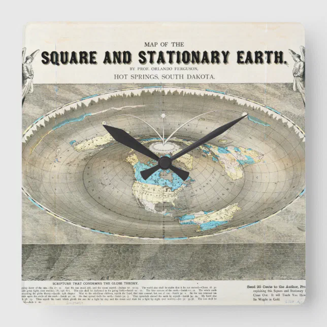 Flat Earth Map Square Wall Clock | Zazzle