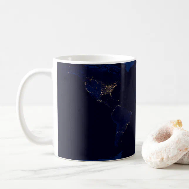 Flat Map Of Earth Showing City Lights Of World Coffee Mug | Zazzle