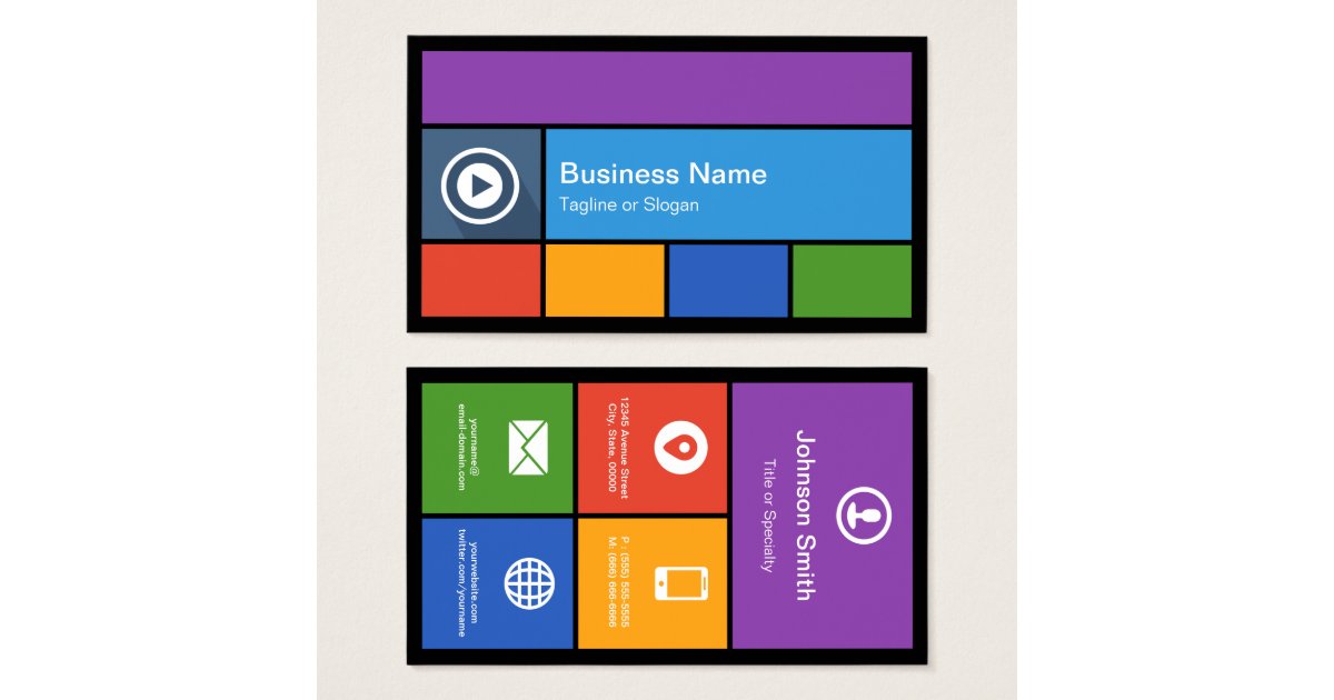 Flat Metro Style Design - Modern Colors Tiles Business Card | Zazzle