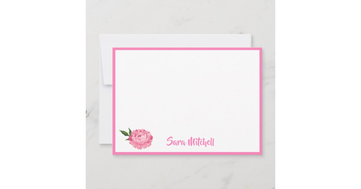 Flat Note Card-Peony | Zazzle