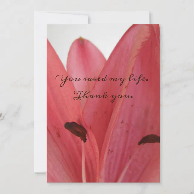 Flat Pink Petals You Saved My Life Card | Zazzle