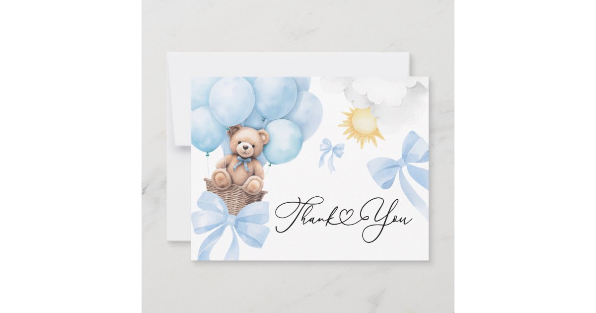 Flat Thank You Blue Bear Card | Zazzle