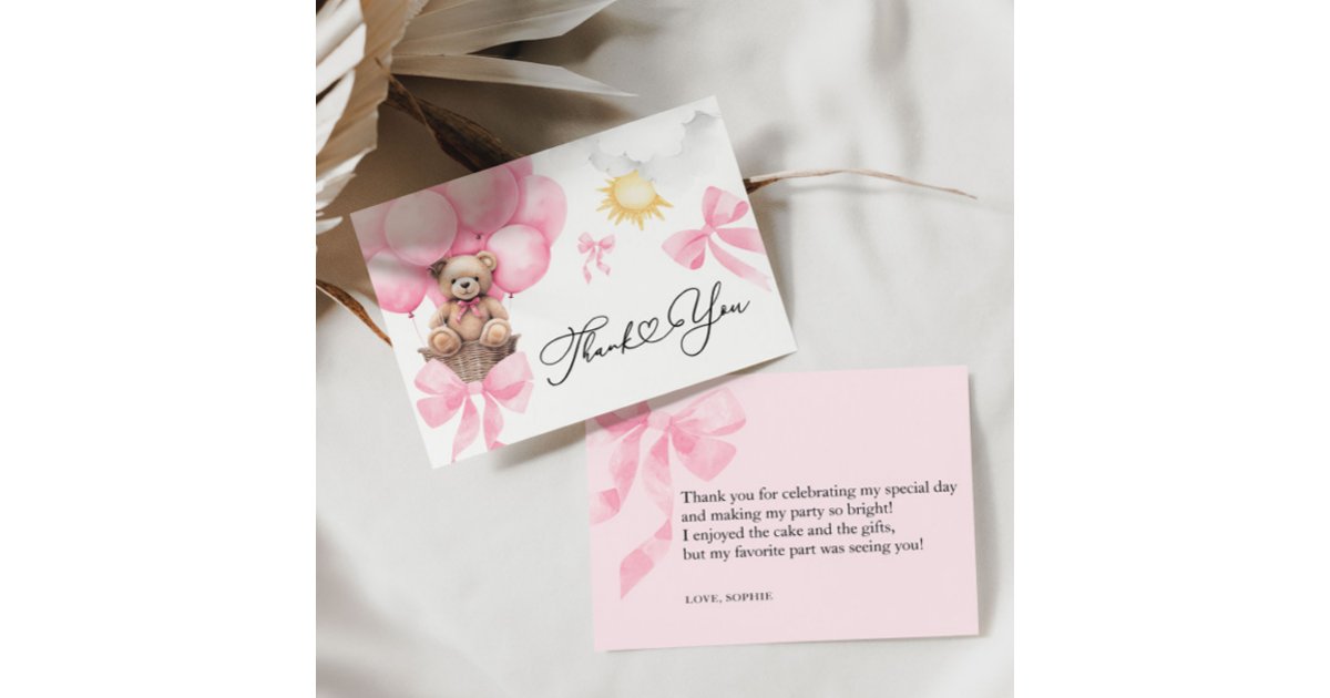 Flat Thank You Pink Bear Card | Zazzle