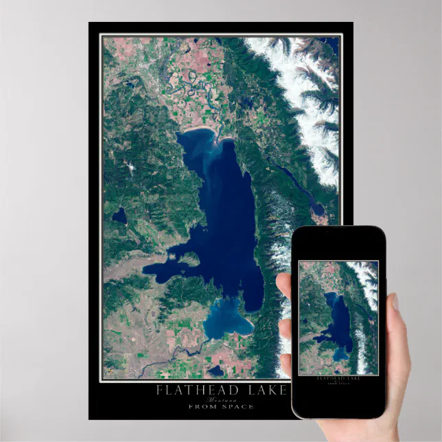 Flathead Lake Montana From Space Satellite Map Poster | Zazzle