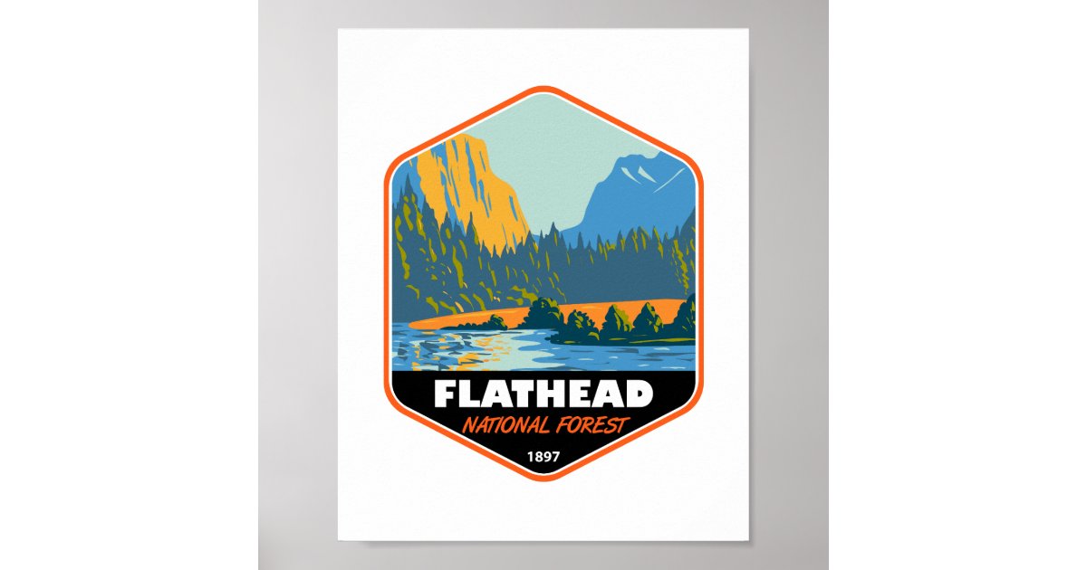 Flathead National Forest Montana Vintage Emblem Poster | Zazzle