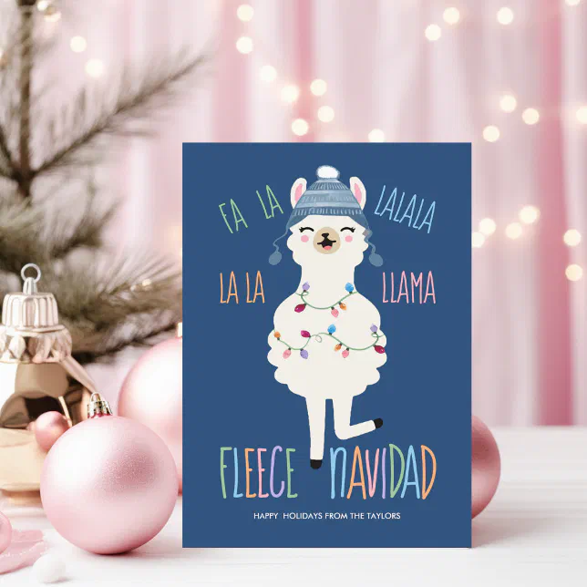 Fleece Navidad Fa La Llama Funny Christmas Holiday Card | Zazzle