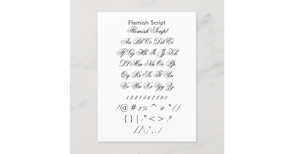 Flemish Script - Zazzle Font Sampler Sheet Postcard | Zazzle