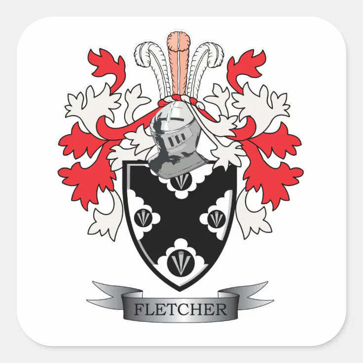 Fletcher Family Crest Coat of Arms Square Sticker | Zazzle