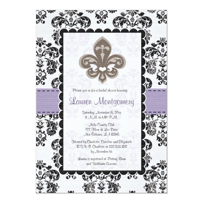 Fleur De Lis Bridal Shower Invitations Purple Gold Zazzle