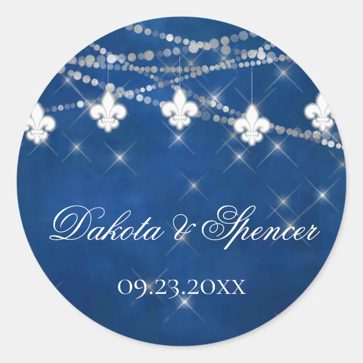 Fleur De Lis Classic Blue Lights Jewel Wedding Classic Round Sticker