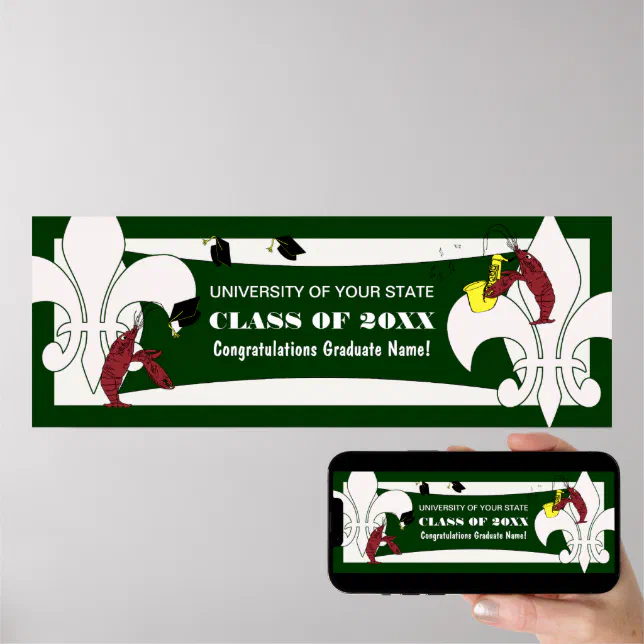 Fleur de Lis Crawfish Graduation Banner Poster | Zazzle