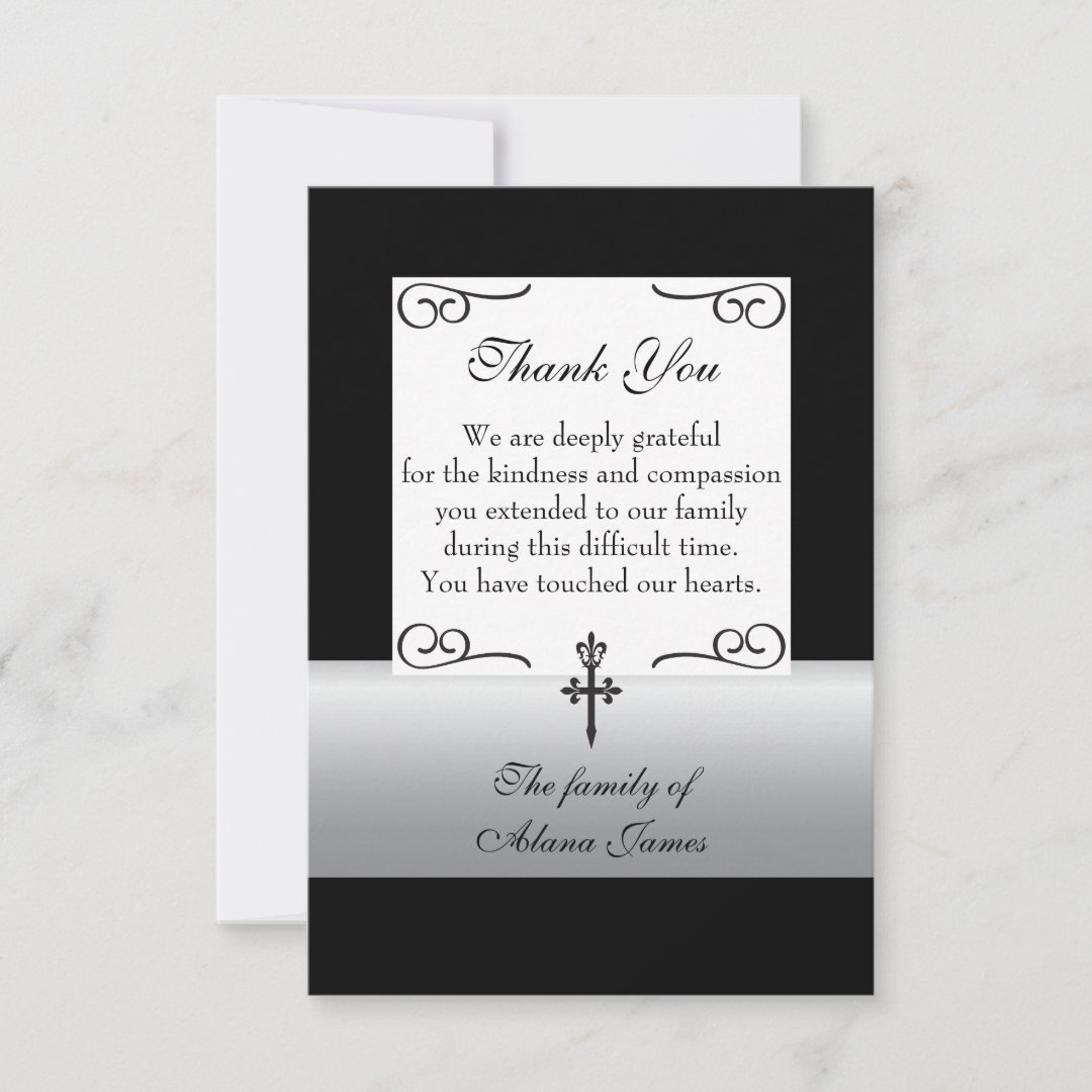 Fleur De Lis Cross Sympathy Thank You Card | Zazzle