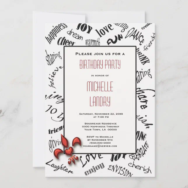 Fleur de lis Expressions Birthday Invitation | Zazzle