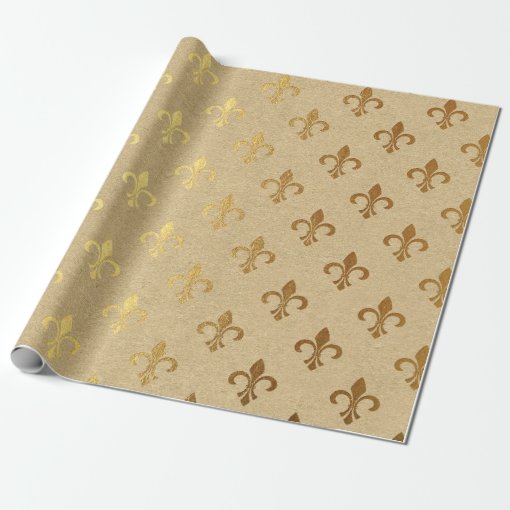 Fleur de Lis Kraft Gold Natural Royal Minimal Wrapping Paper | Zazzle