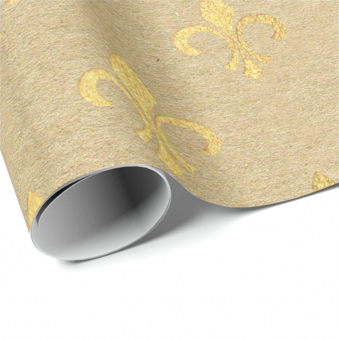 Fleur de Lis Kraft Gold Natural Royal Minimal Wrapping Paper | Zazzle