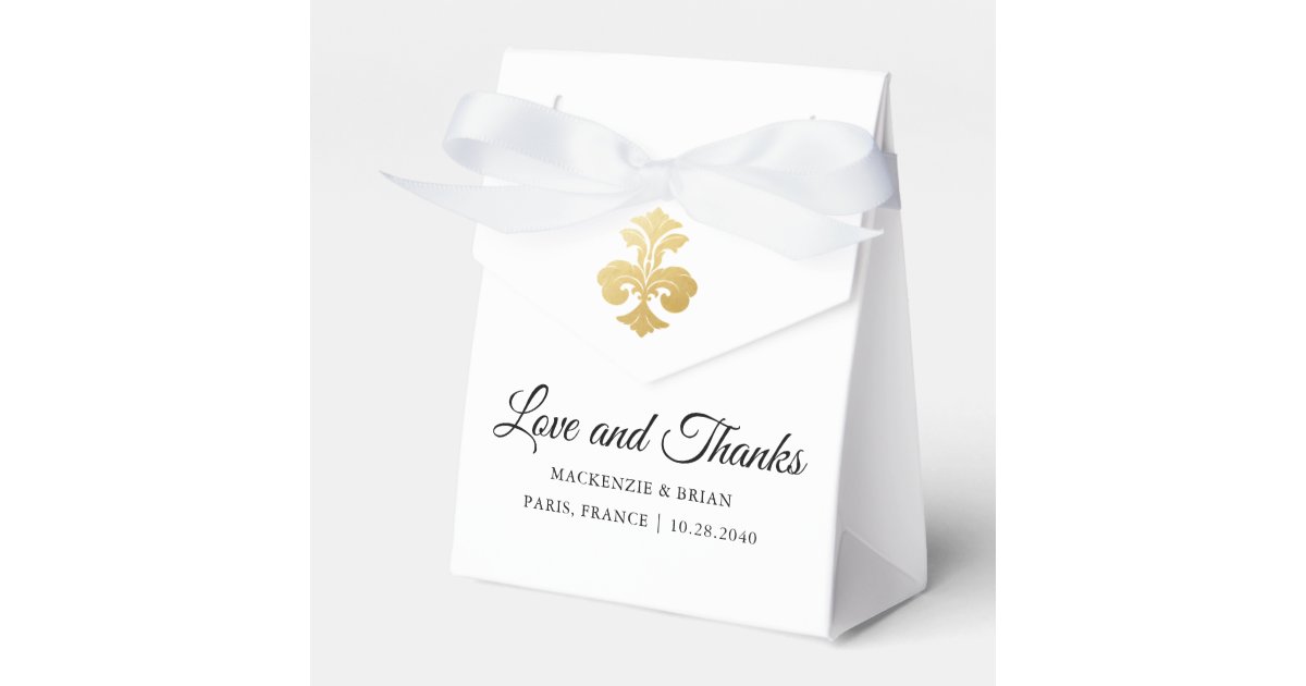 Fleur de Lis Love Thanks Gold Wedding Favor Boxes | Zazzle