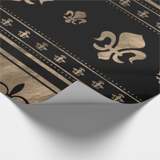 Fleur-de-lis Luxury ornament - black and gold Wrapping Paper | Zazzle