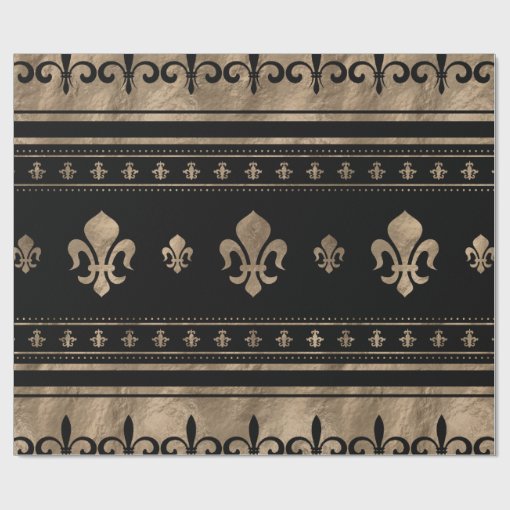 Fleur-de-lis Luxury ornament - black and gold Wrapping Paper | Zazzle