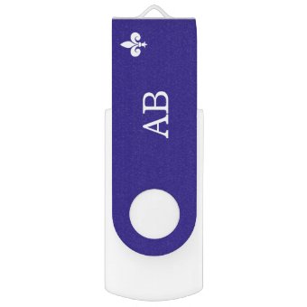 Fleur de Lis & Monogram on Navy Blue Flash Drive | Zazzle