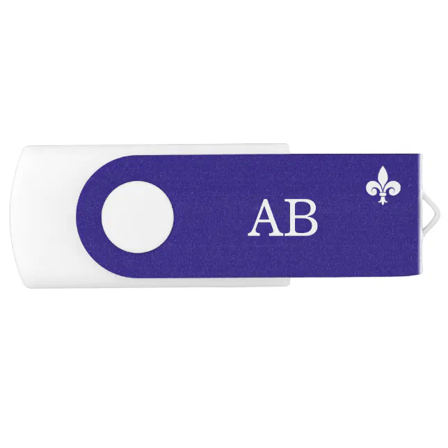 Fleur de Lis & Monogram on Navy Blue Flash Drive | Zazzle