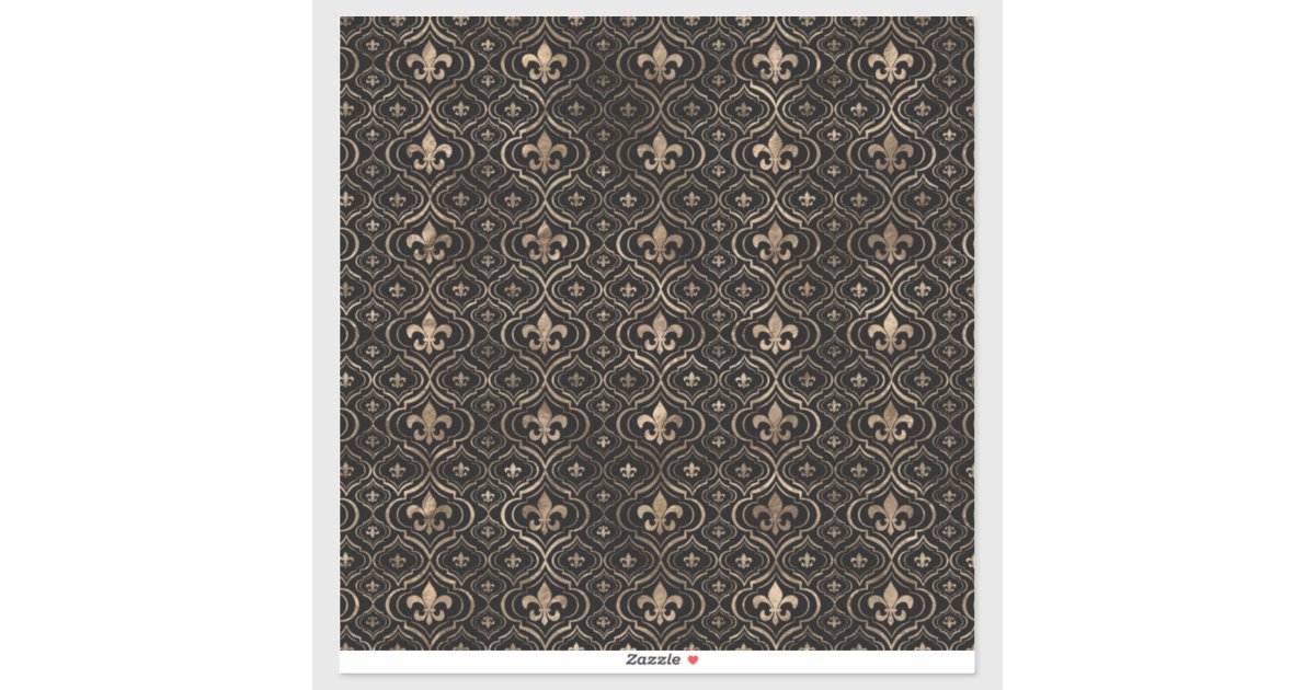 Fleur-de-lis pattern black and gold sticker | Zazzle