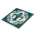 Fleur-De-Lis Vintage Verdigris Marble Ceramic Tile | Zazzle